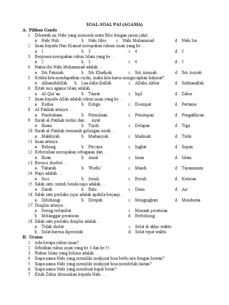 Soal Les PAI | PDF | Agama & Spiritualitas