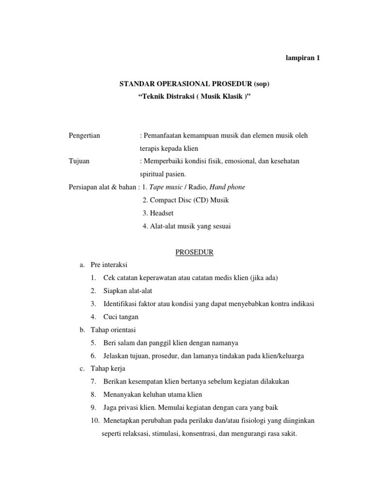 SOP Terapi Musik dan Relaksasi Otot | PDF