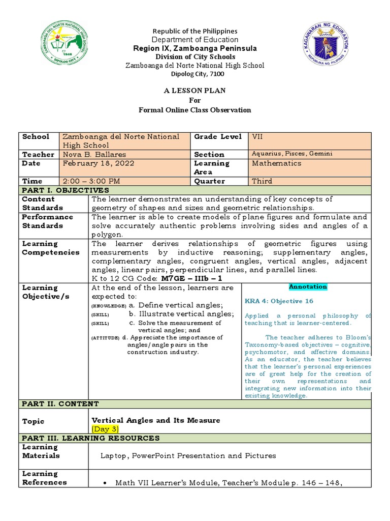 Lesson Plan For COT 1 With Annotations | PDF | Teaching Method | Learning