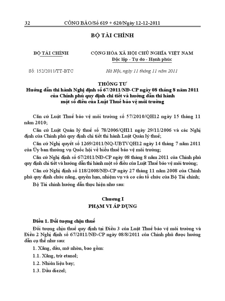 Thuế BVMT TT 152 - 2011 - TT-BTC | PDF