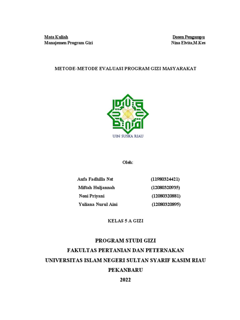 Metode Evaluasi Program Gizi. Kel - 6 | PDF