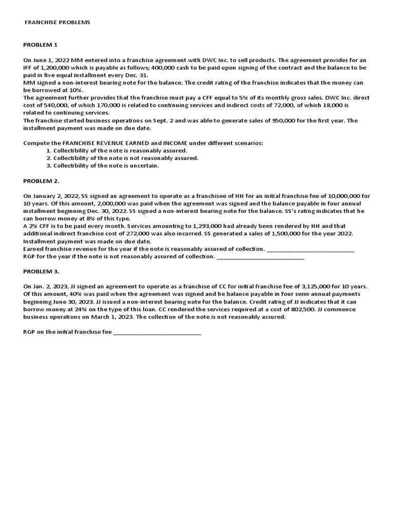 Franchise Problems | PDF | Franchising | Credit