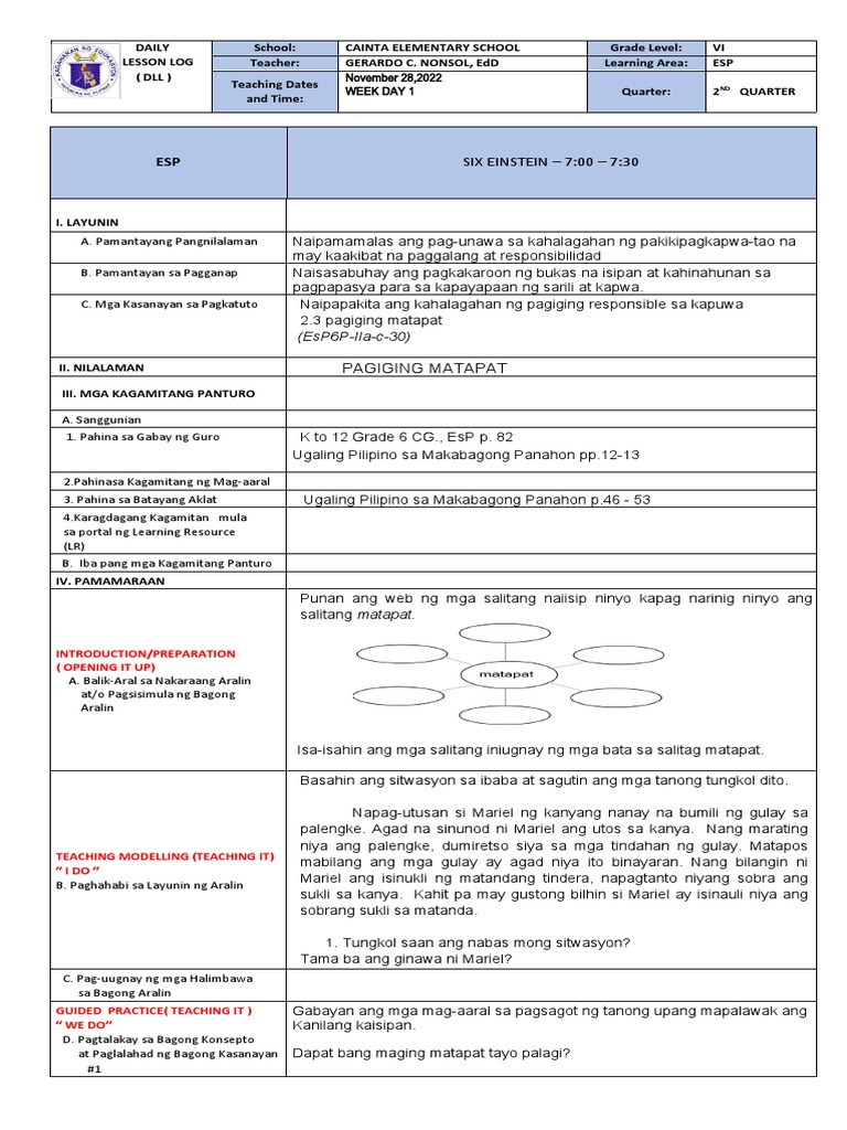 DLL Esp 6 Q2 Week 4day 1 | PDF