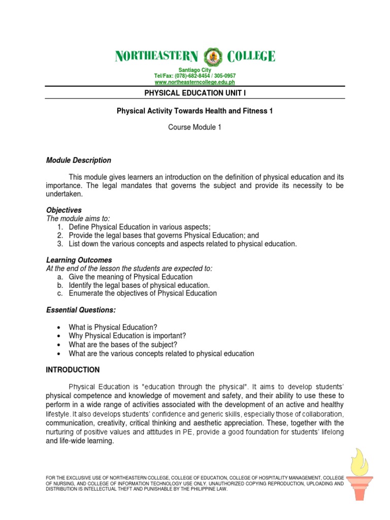 Pe 11 Module 1 Unit 1 | PDF | Physical Education | Learning
