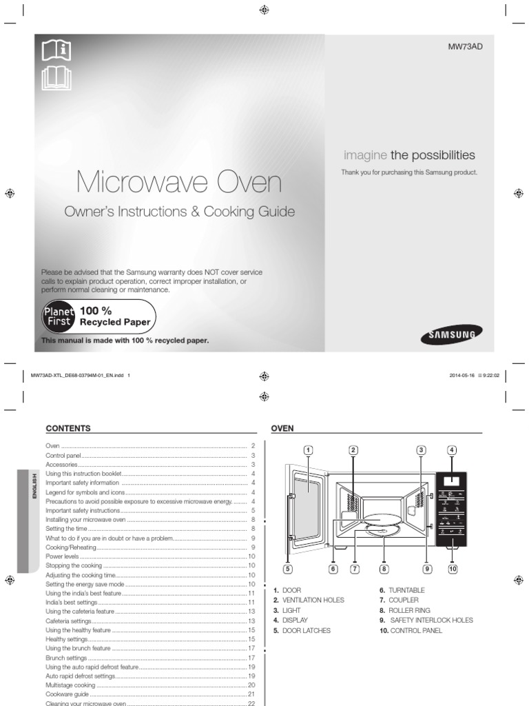 Samsumg Microwave MW73AD-XTL - DE68-03794M-01 - EN | PDF | Ac Power ...
