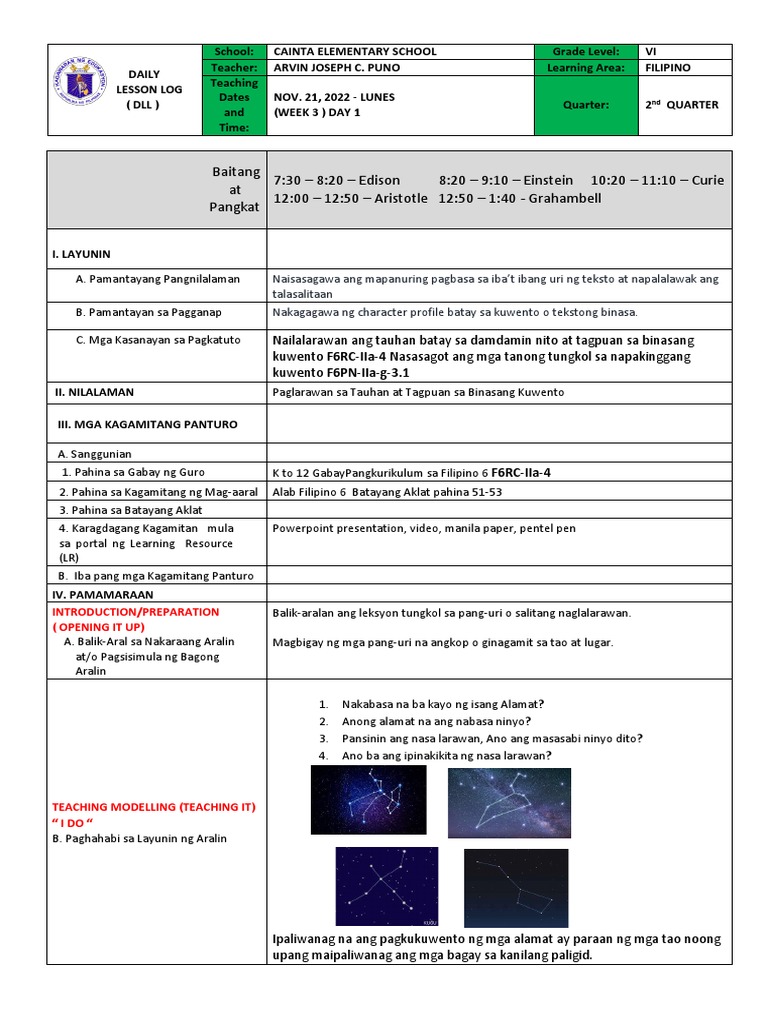 DLL Q2 - Filipino Week 3 Day 1 - 3 | PDF