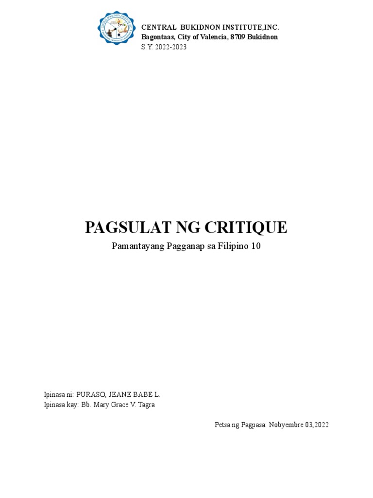 Pagsulat NG Critique 01 | PDF