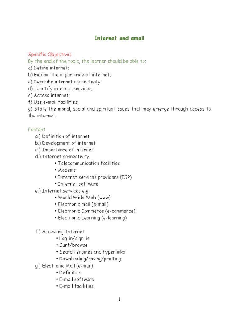 Internet and Email - Summary | PDF | Internet | Computer Network