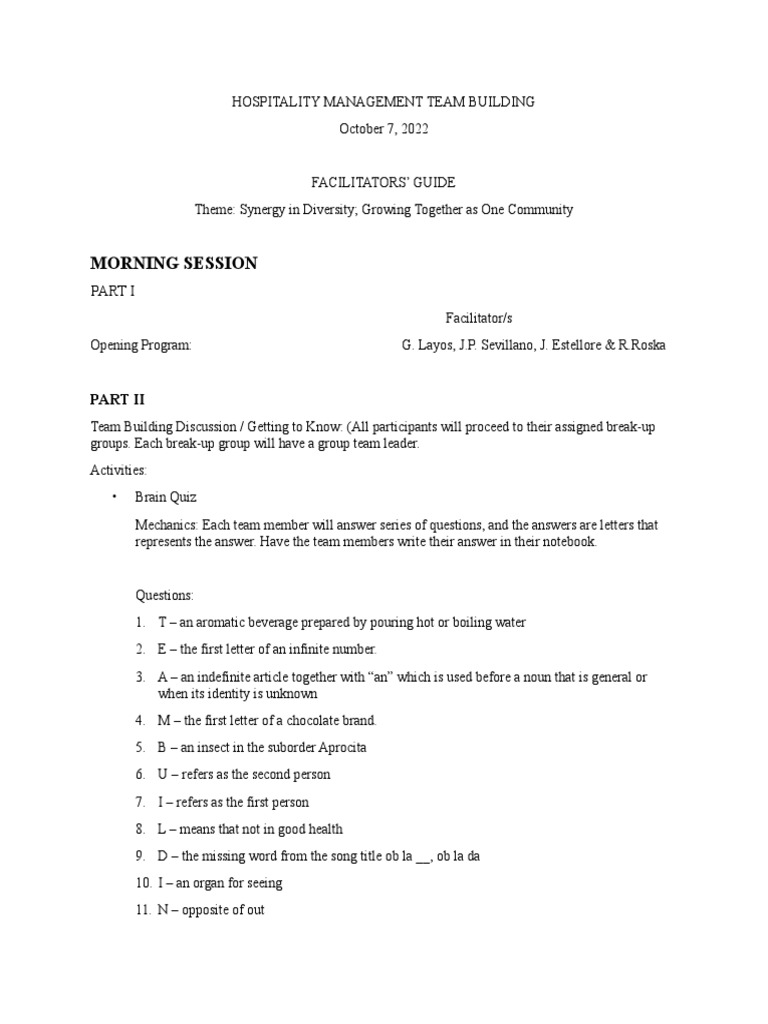 Hospitality Team Building Guide | PDF | Sports & Recreation