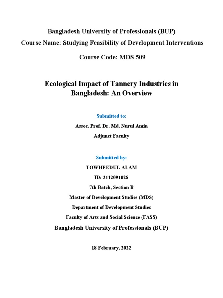 Ecological Impact of Tannery Industries in Bangladesh: An Overview | PDF Ecological Impact of Tannery Industries in Bangladesh: An Overview | PDF