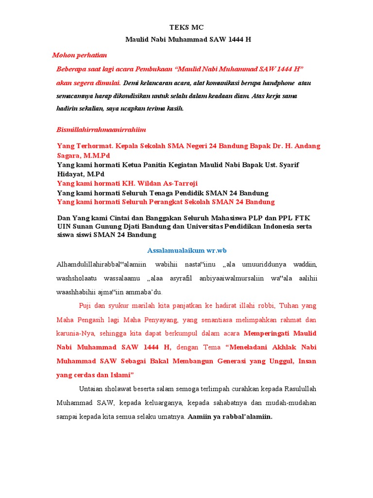 Teks MC Maulid Nabi | PDF
