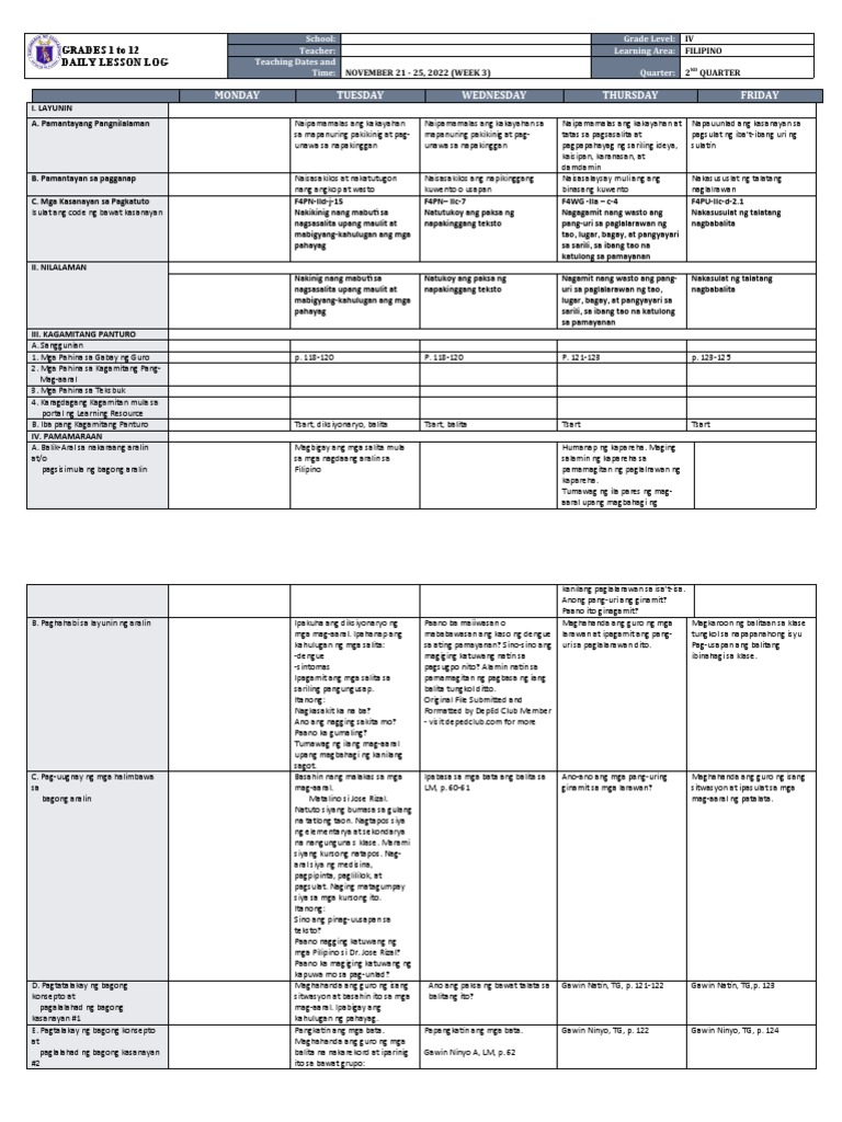 DLL Filipino 4 q2 w3 | PDF