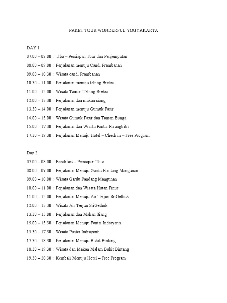 Paket Tour Wonderful Yogyakarta | PDF