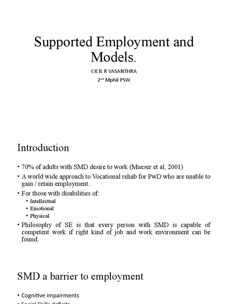 Supported Employment And Models Pdf Disability Employment
