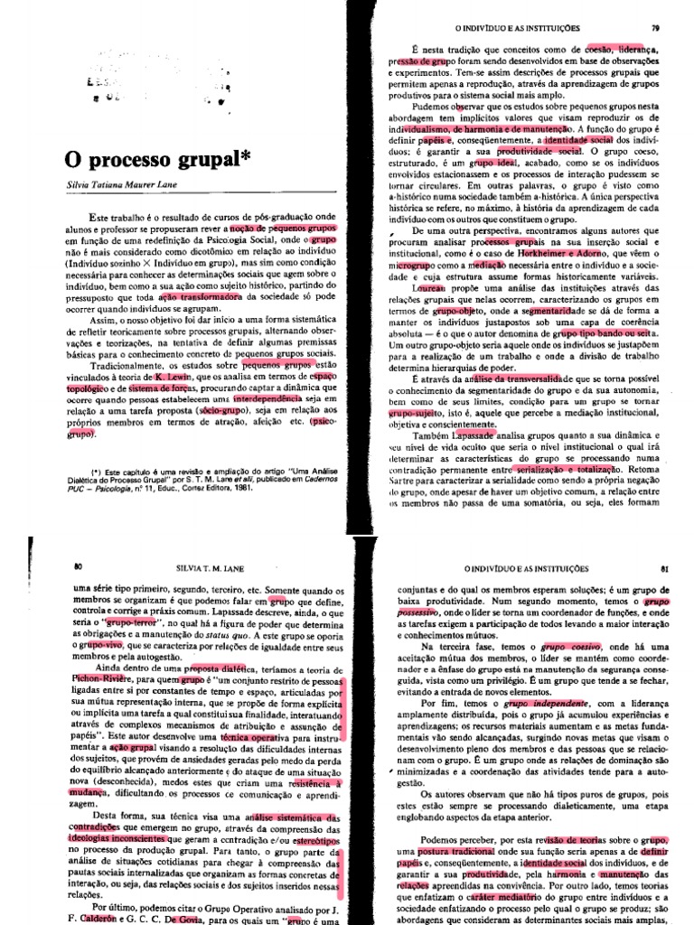 O Processo Grupal Silvia Lane | PDF