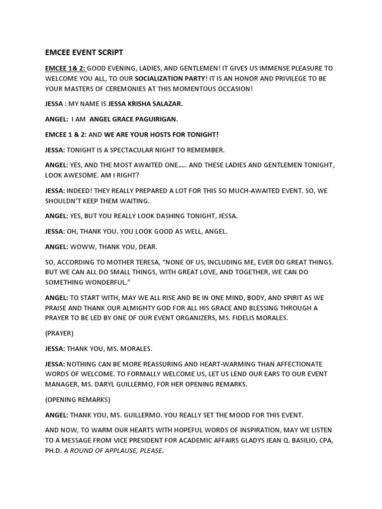 An Evening to Remember: The ATOHMS Socialization Party Script | PDF