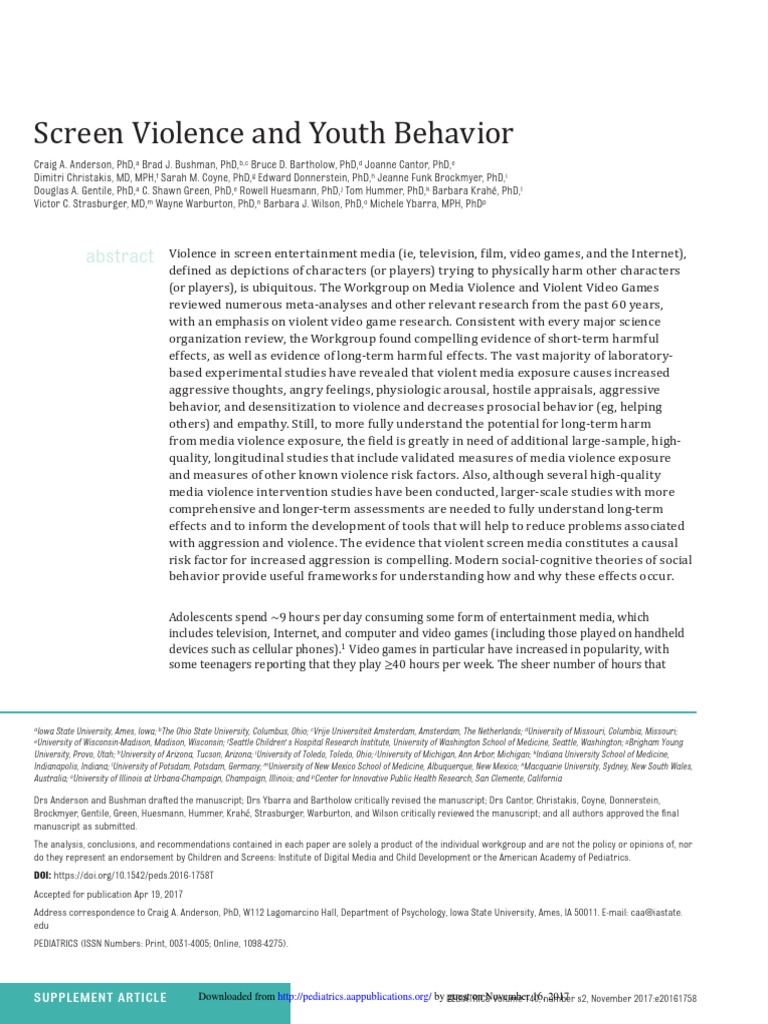 Screen Violance Anderson2017 | PDF | Aggression | Violence