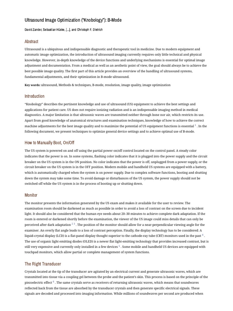 Ultrasound Image Optimization ("Knobology") - B-Mode | PDF | Medical ...