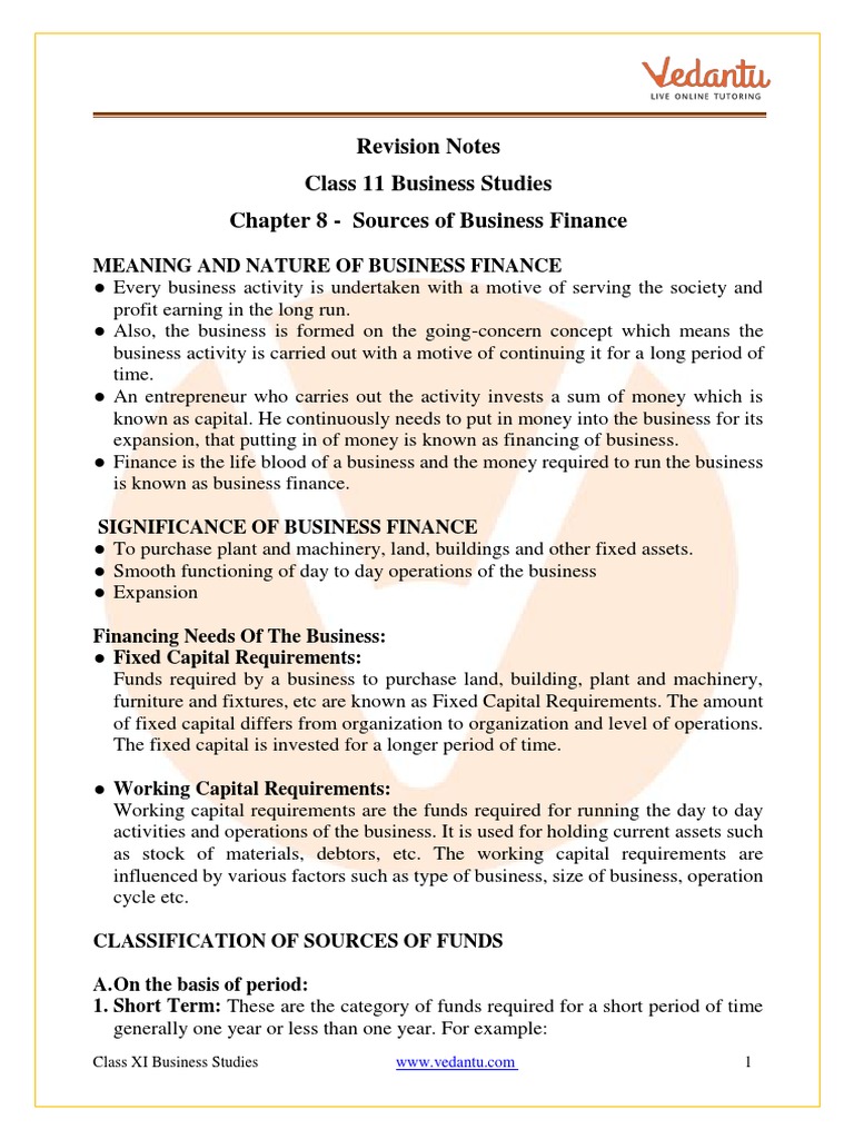Class 11 Business Studies Chapter 8 - Revision Notes | PDF | Factoring ...