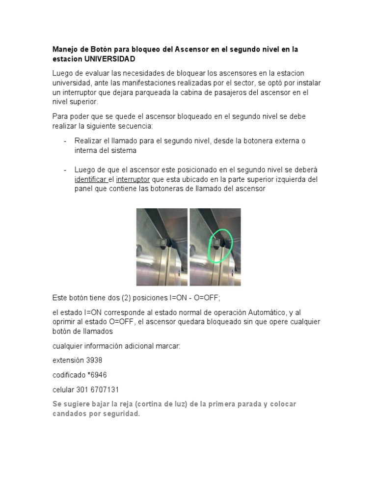 Manejo de Botón para Bloqueo Del Ascensor en El Segundo Nivel en La ...