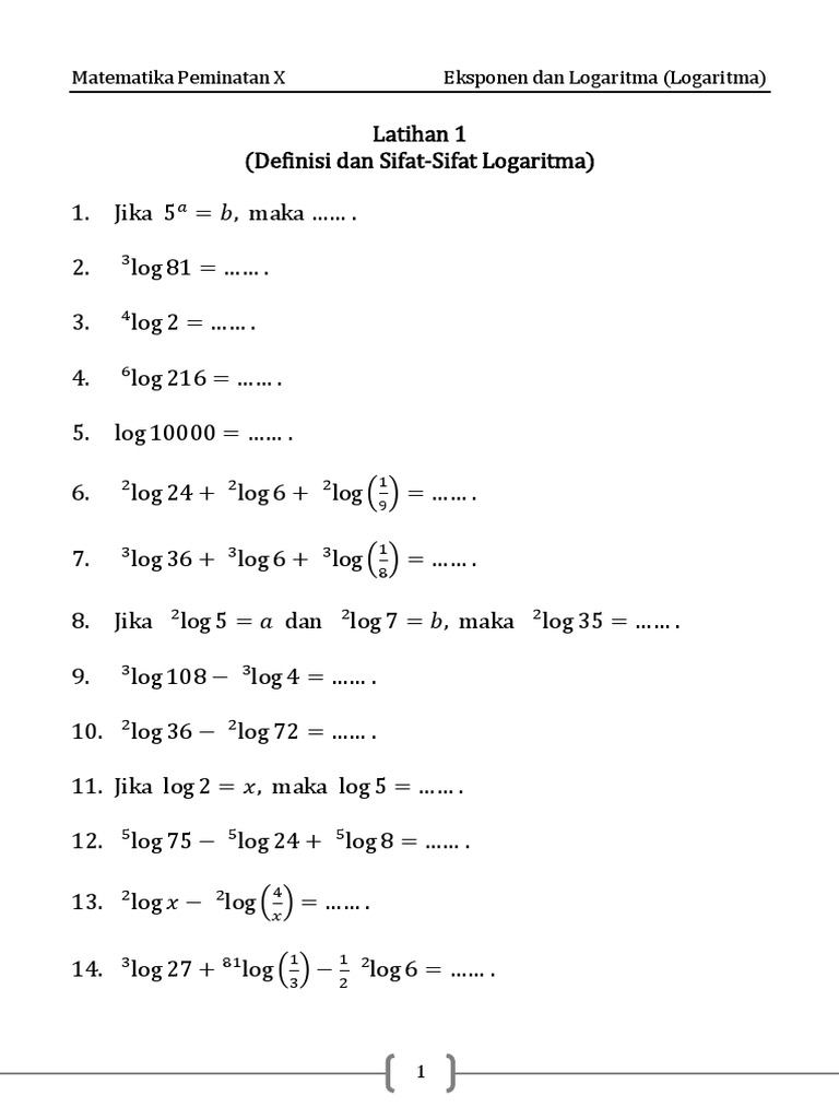 Latihan Minat X (Logaritma) | PDF | Metode & Bahan Ajar | Sains & Matematika
