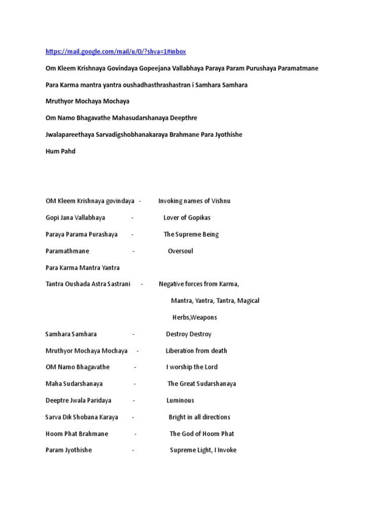 Sudarshana Mantras and Their Benefits | PDF