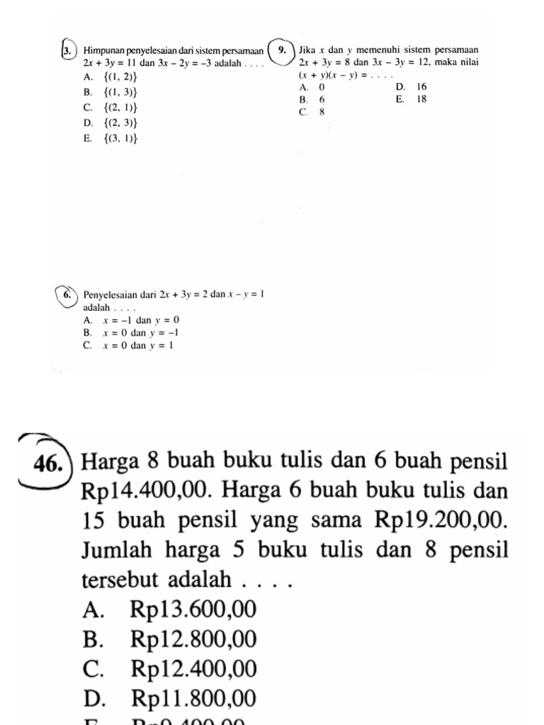 Latihan UAS Matematika Wajib | PDF