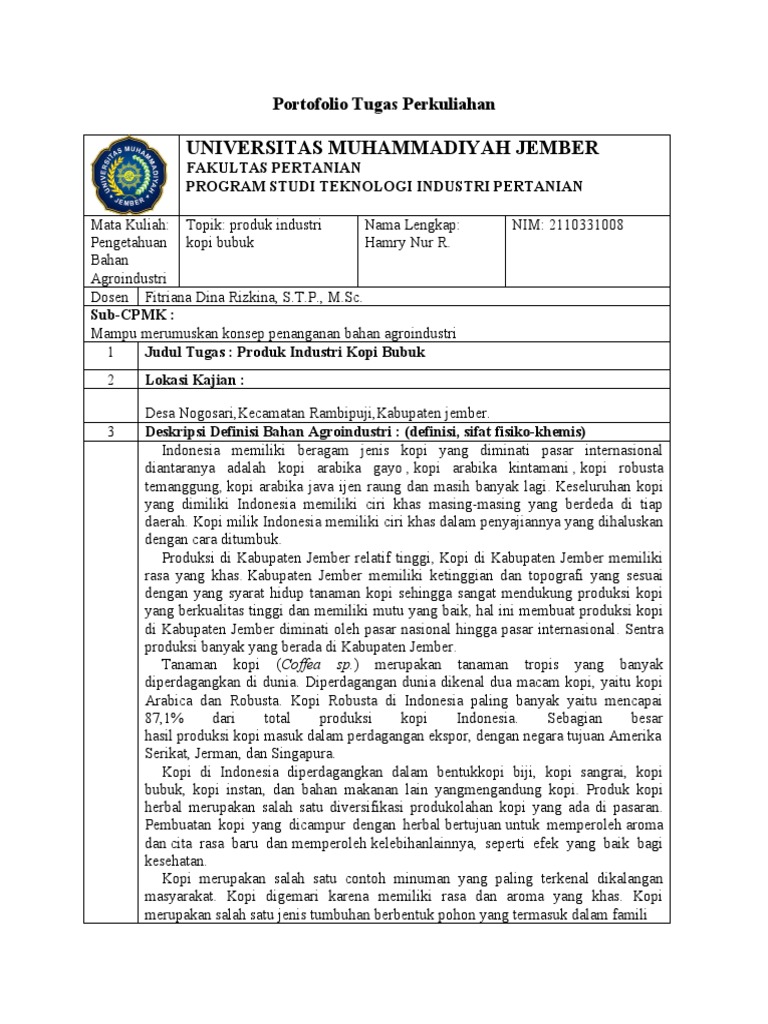 Format Portofolio Tugas Perkuliahan 1 | PDF