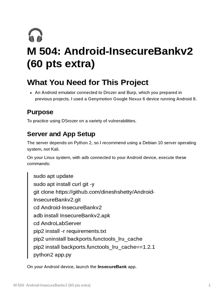 Android InsecureBankv2 Vulnerability Guide | PDF | Android (Operating System) | Software Development