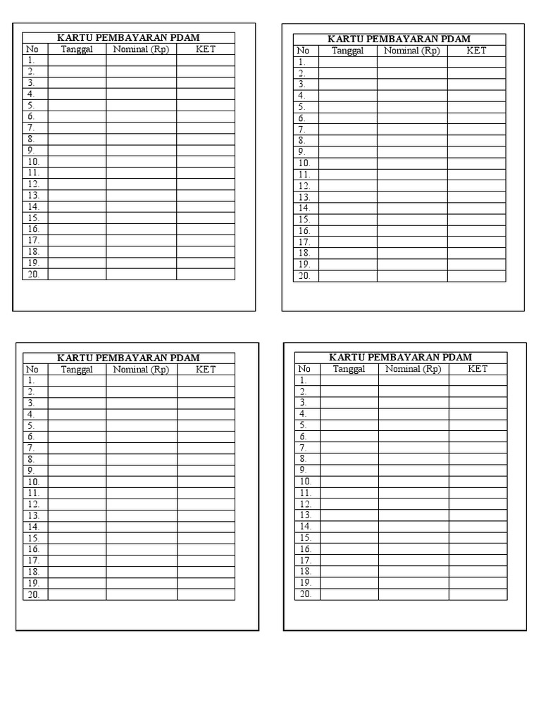 Kartu Pembayaran Pdam | PDF