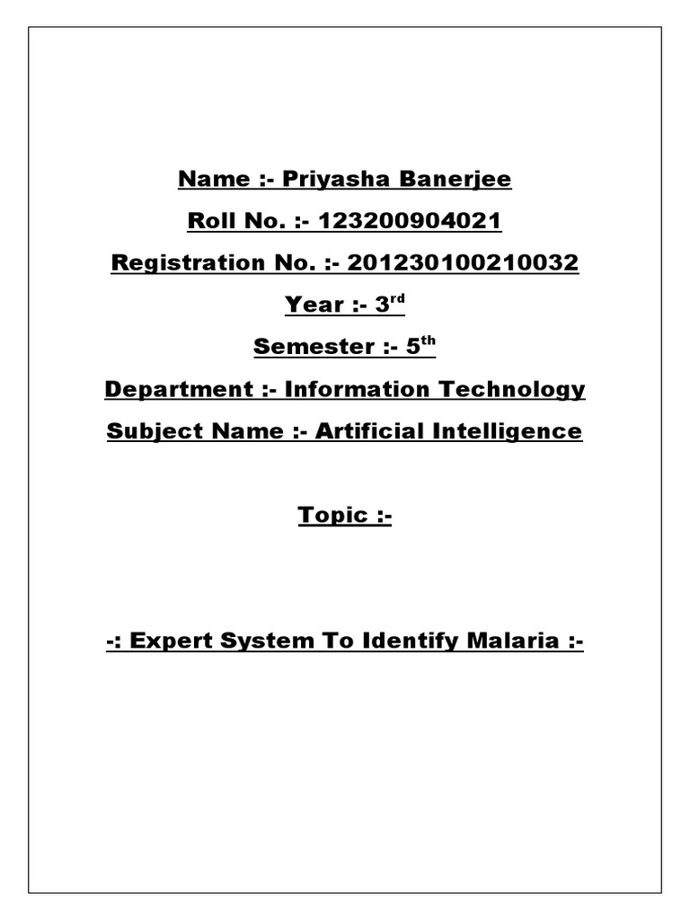 Expert System To Identify Malaria | PDF | Nausea | Malaria