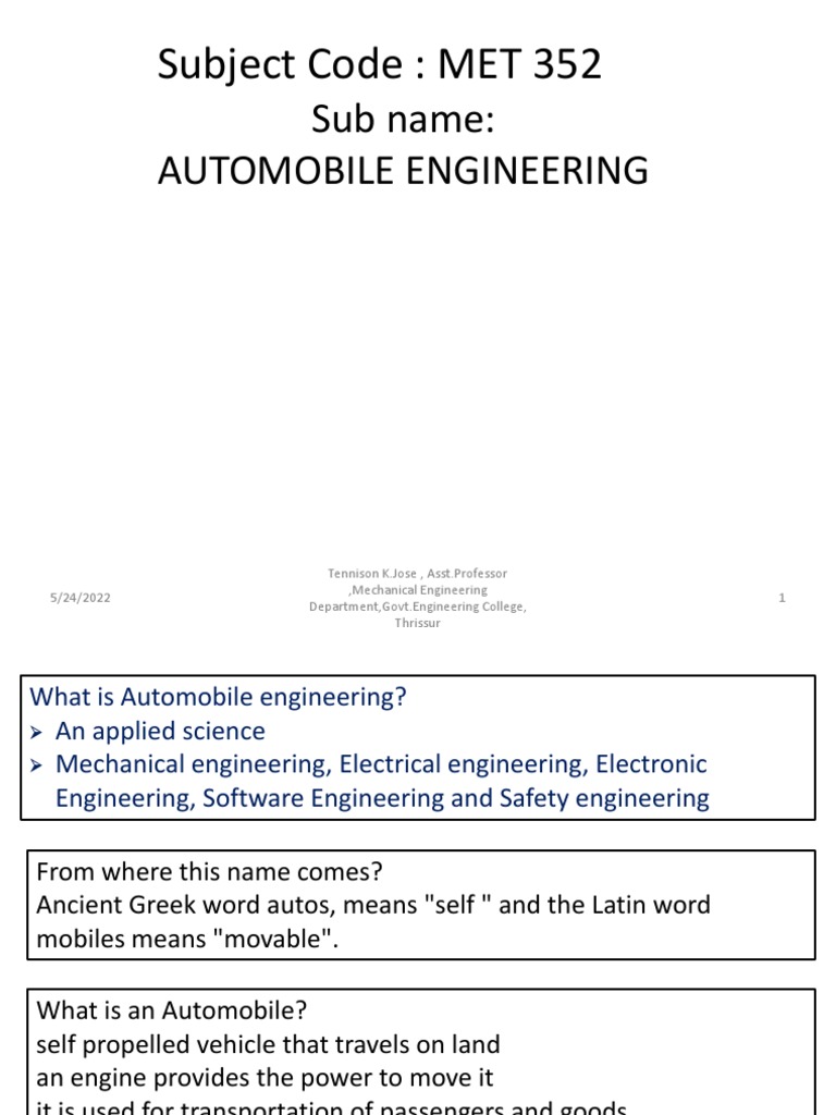 Automobile Engineering - First Module | PDF