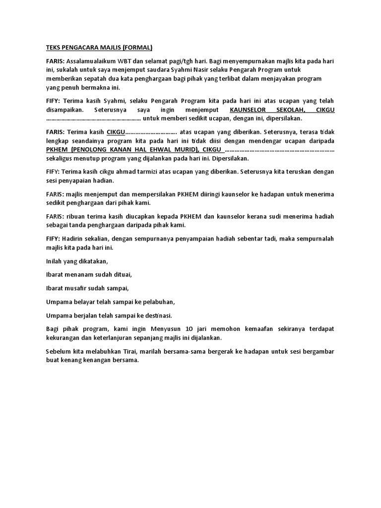 Teks Pengacara Majlis Formal Penutup | PDF