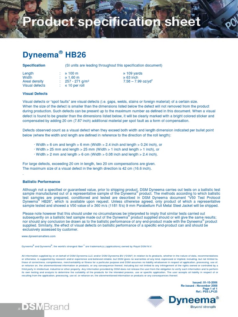 LP125 PSS Product Specification Sheet Dyneema HB26 | PDF | Length | Inch