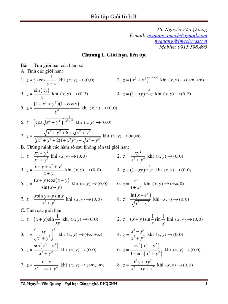 Bai Tap Giai Tich 2 - TS. Nguyen Van Quang | PDF