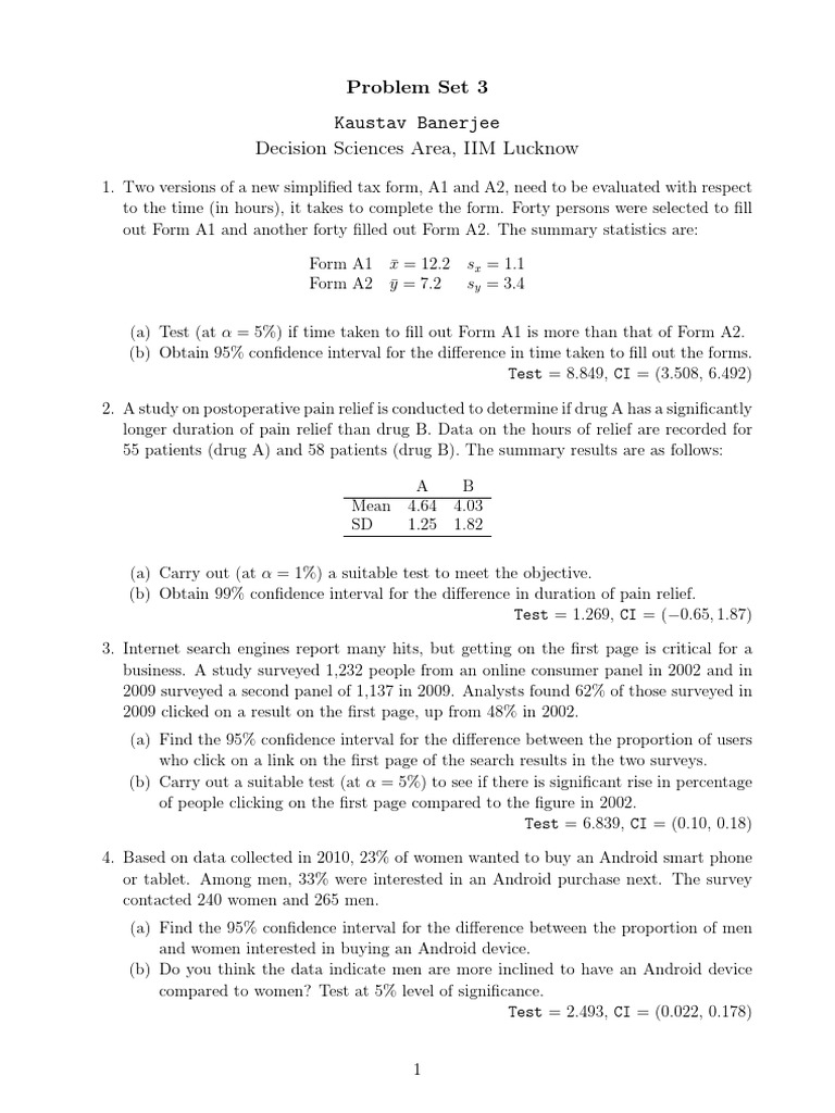 Problems 3 | PDF | Standard Deviation | Confidence Interval