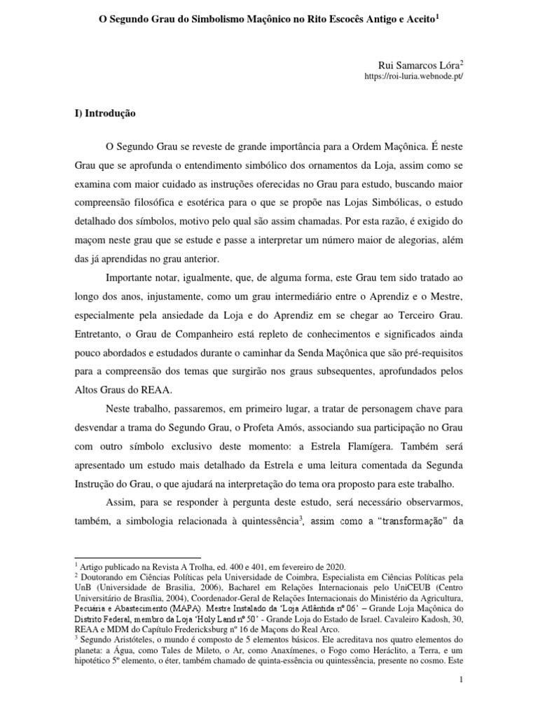 Simbolismo do Segundo Grau Maçônico | PDF | Loja Maçônica | Maçonaria