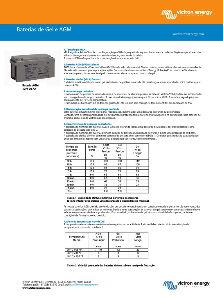 AGM - Battery Datasheet GEL and AGM Batteries PT | PDF | Temperatura ...