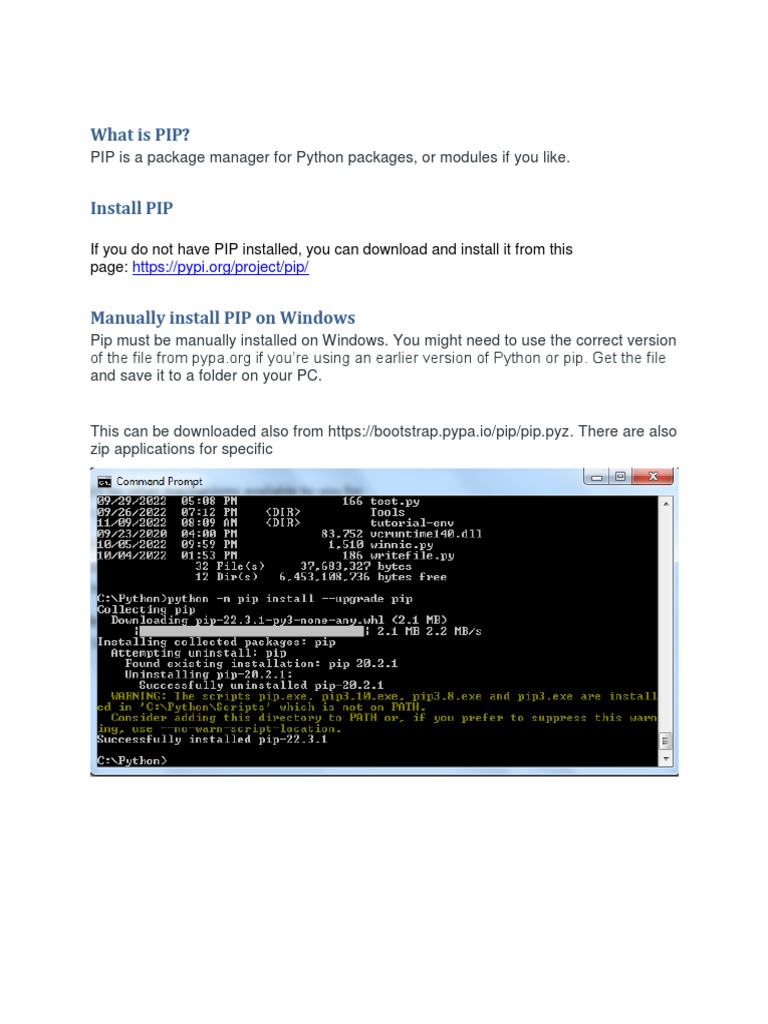 Installation Manual For Python Pip For Windows | PDF