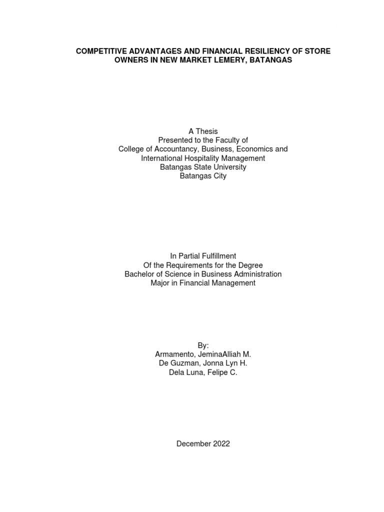 Thesis Final | PDF | Profit (Economics) | Competitive Advantage