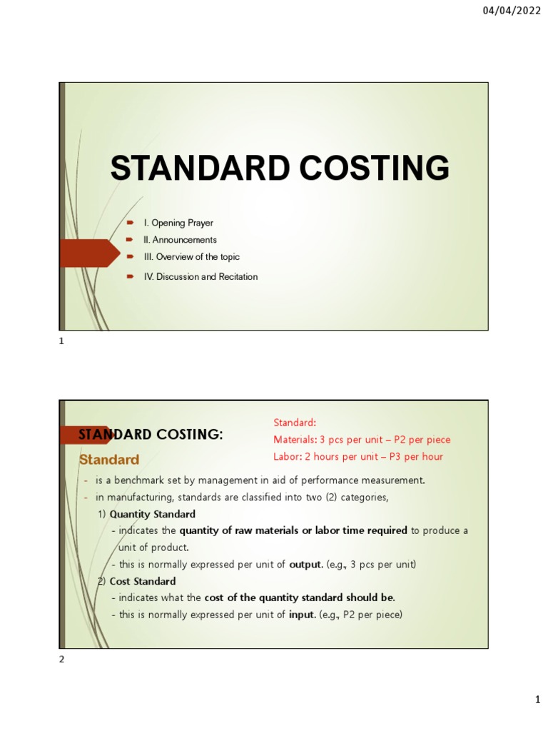 Standard Costing | PDF | Variance | Cost