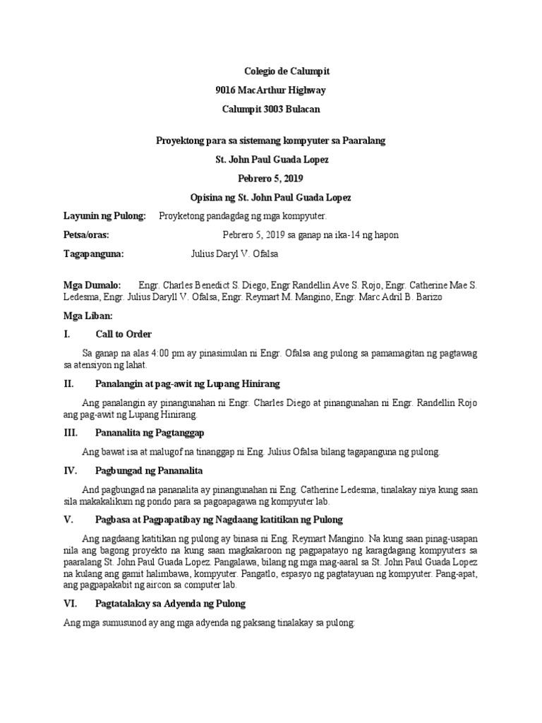 Katitikan NG Pulong | PDF