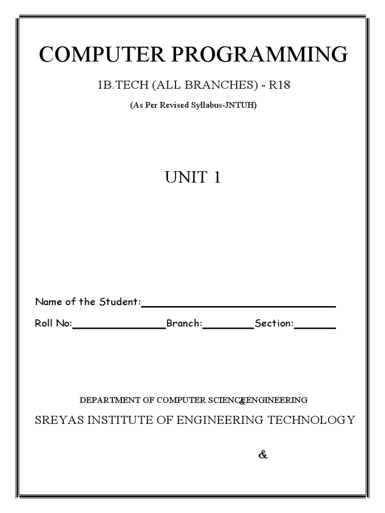 PPS Unit 1 - R18 | PDF | Programming | Computer Program