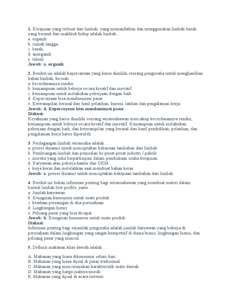 Soal Latihan PKWU Kelas 11 Semester 1 | PDF