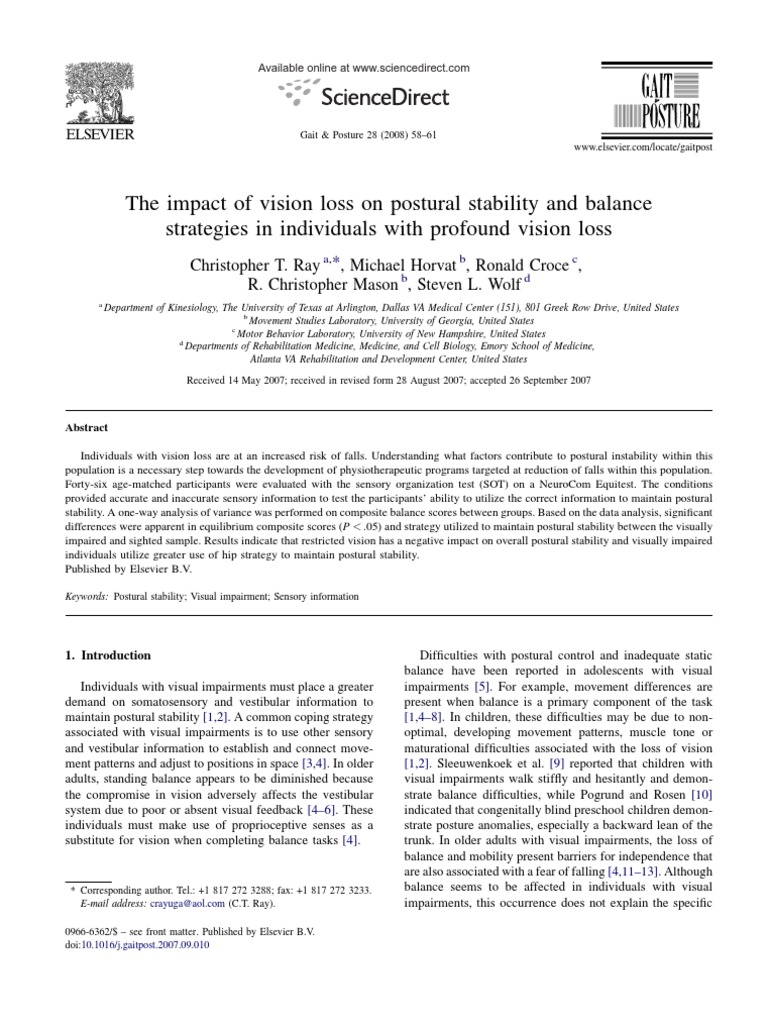The Impact of Vision Loss On Postural Stability and Balance Strategies ...