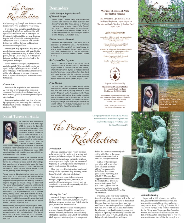 Carmelite Prayer of Recollection | PDF | Jesus | Teresa Of Ávila