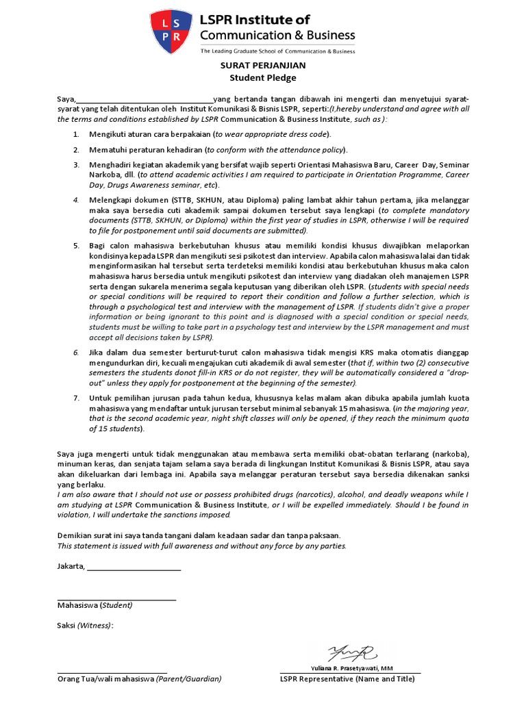 Student Pledge LSPR | PDF