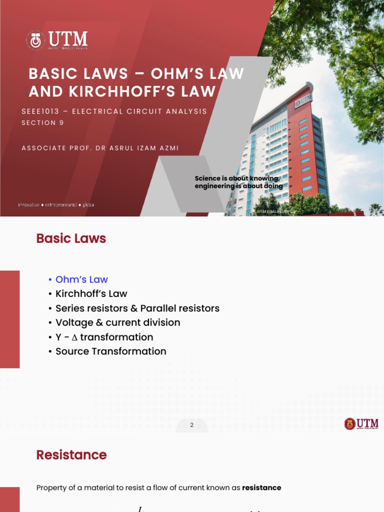 Basic Laws - Ohms Law and Kirchhoff | PDF | Electrical Resistance And Conductance | Resistor
