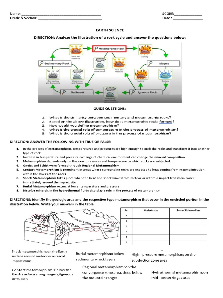 Worksheet Metamorphism | PDF