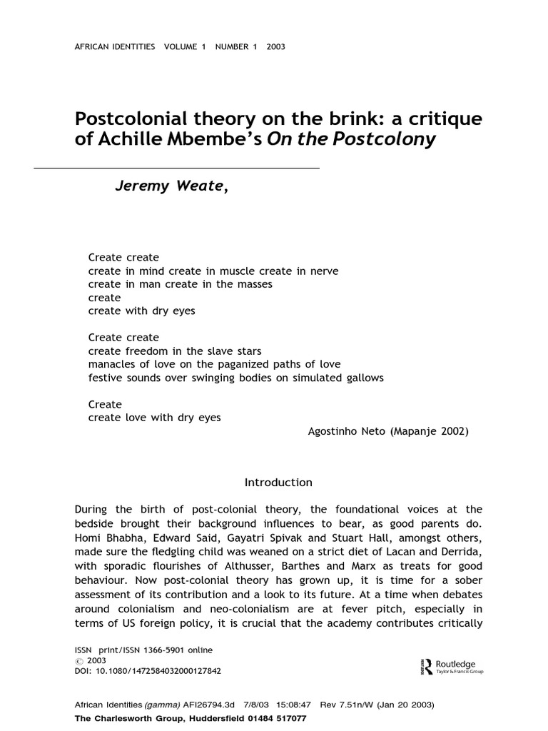 Postcolonial Theory Critique | PDF | Postcolonialism | Thought